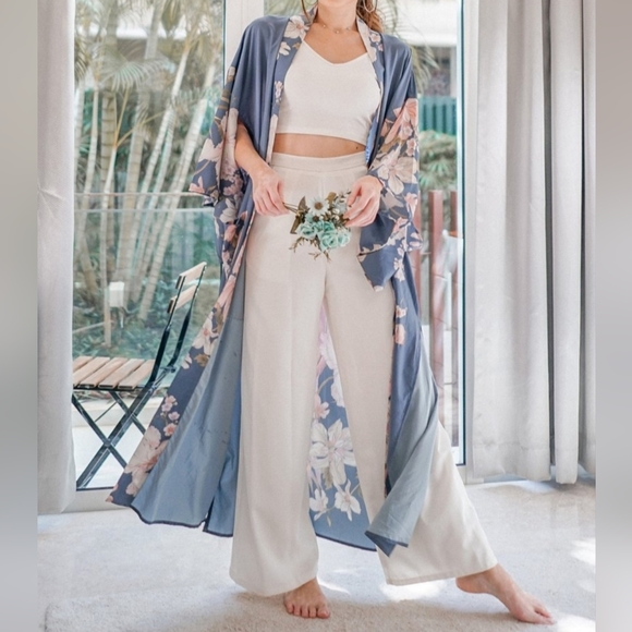 Jackets & Coats | New Boho Retro Floral Peacock Kimono Maxi Duster Robe ...